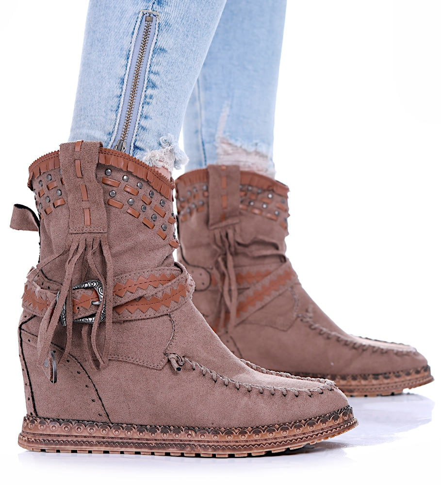 Botki boho na koturnie Khaki /G2-3 17078 G122/ Sklep z obuwiem ...