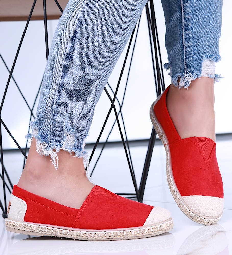 Czerwone materiałowe balerinki espadryle /A2-2 15659 T194/ Sklep z obuwiem Pantofelek24.pl