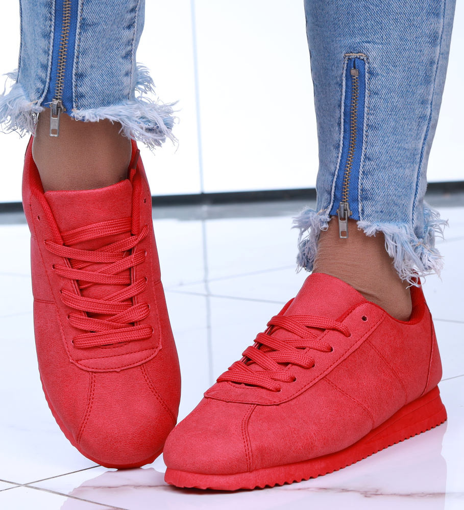 Wiązane czerwone sportowe buty damskie /A2-2 15038 T195/ Sklep z obuwiem Pantofelek24.pl