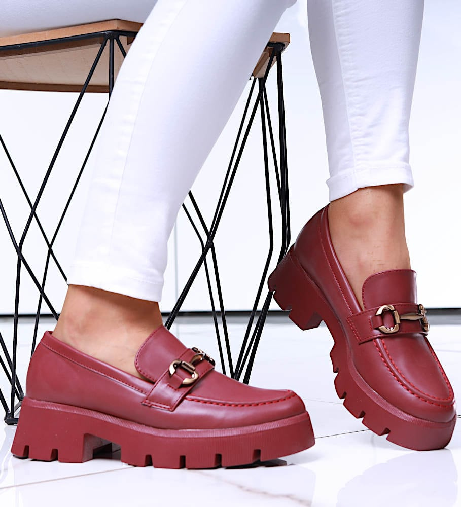 Bordowe loafersy damskie /D9-3 16849 G282/ Sklep z obuwiem Pantofelek24.pl